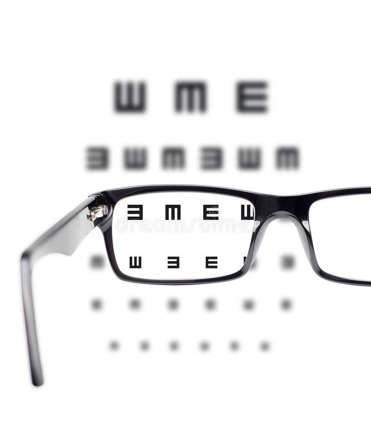 Eye Vision Test Chart Seen through Eye Glasses, White Background Stock ...