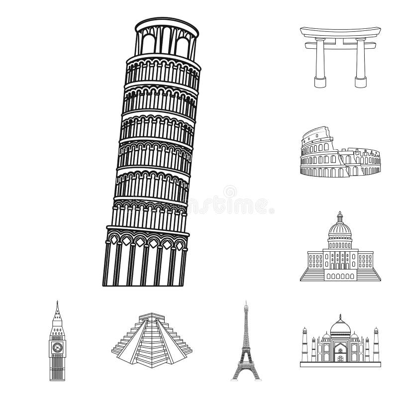 Sights of Different Countries Outline Icons in Set Collection for ...