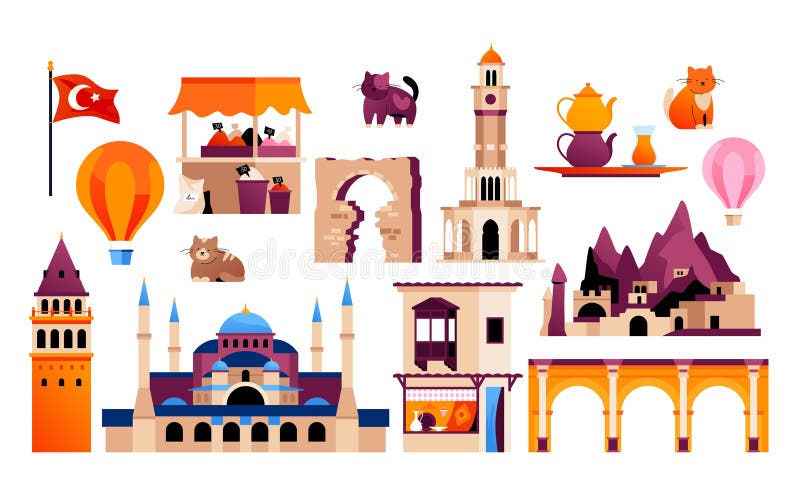 Sights of Turkish Cities - Flat Design Style Objects Set Stock ...