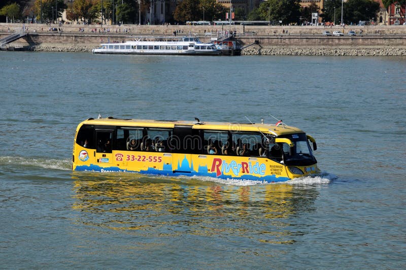 Sightseeing Bus in the Danube River Editorial Photo - Image of ...