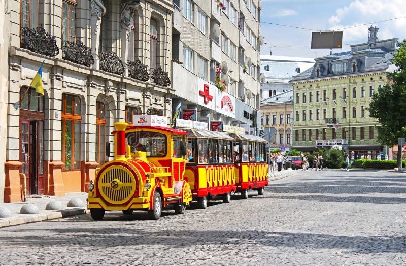 Sightseeing Car Train in the Center of Lviv Editorial Stock Image ...