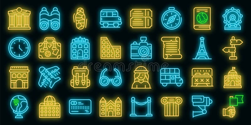 Sightseeing Icons Set Vector Neon Stock Vector - Illustration of trip ...