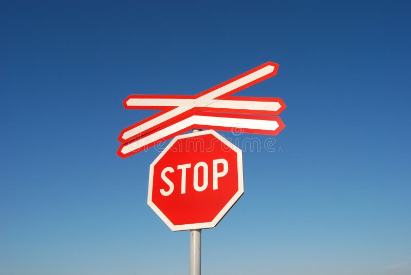 A Rail Crossing Stop Sign on Spanish Railway Lines Stock Photo - Image ...