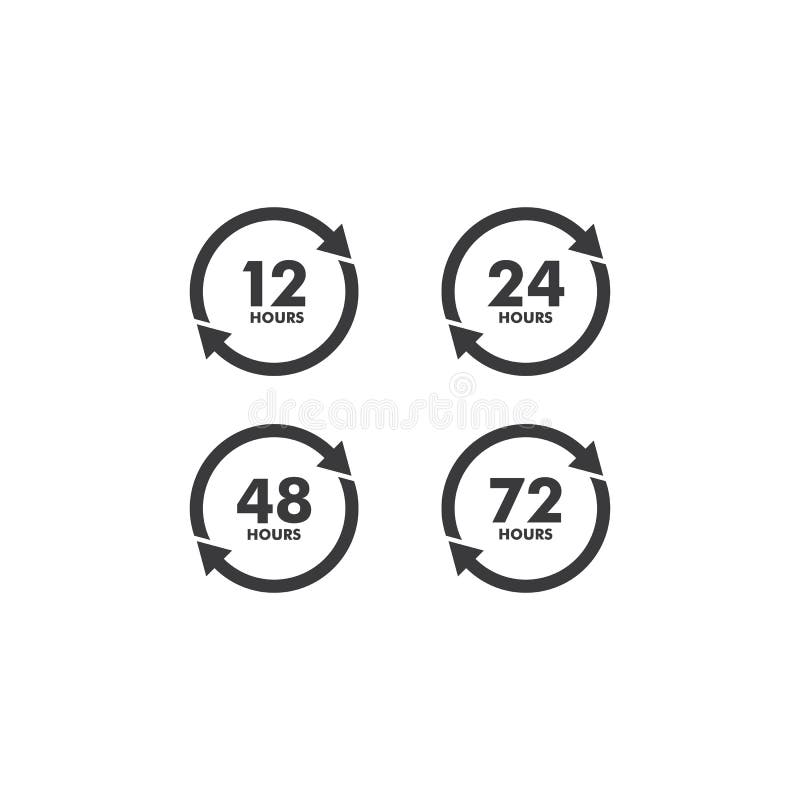 Sign of 12, 24, 48 and 72 Clock Arrow Hours Logo Vector Icon ...