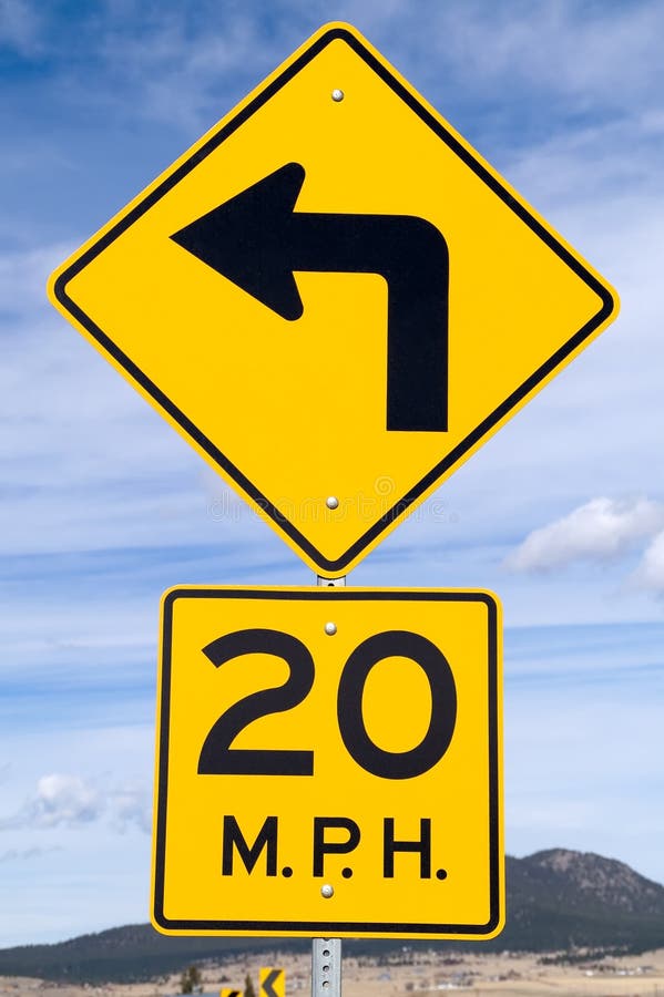 Sign for 20 MPH Curve stock image. Image of yellow, information - 14375603