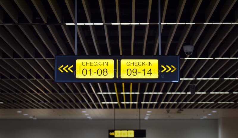 Sign at the Airport Indicating the Check-in Desks Stock Photo - Image ...