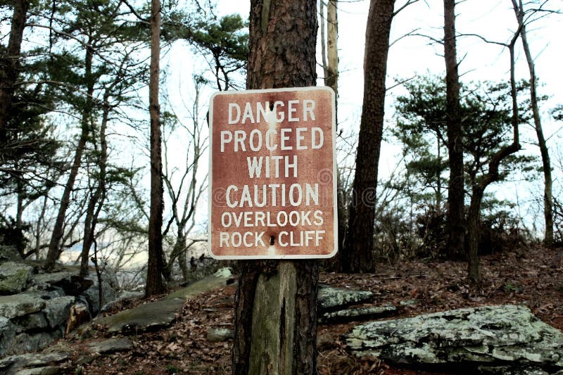 Sign Alerting Hikers of Rock Fall Danger. Stock Image - Image of risk ...
