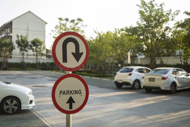 Sign of Allowed U-turning Point in a Parking Stock Photo - Image of ...