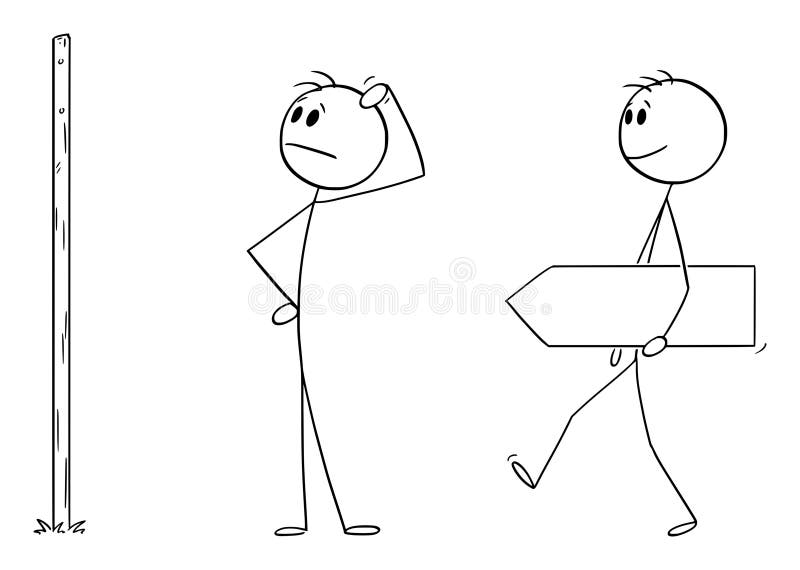 Sign or Arrow is Missing on the Pole, Vector Cartoon Stick Figure ...