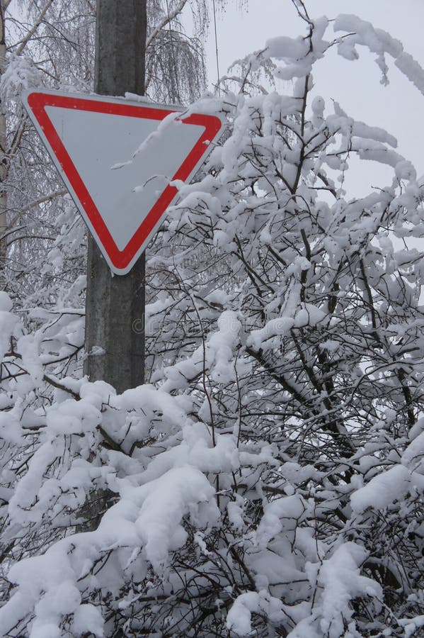 The Sign `attention` in the Snowy Trees Stock Image - Image of white ...