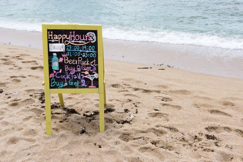 Sign on a Beautiful Beach for Booze and Beer Stock Photo - Image of ...