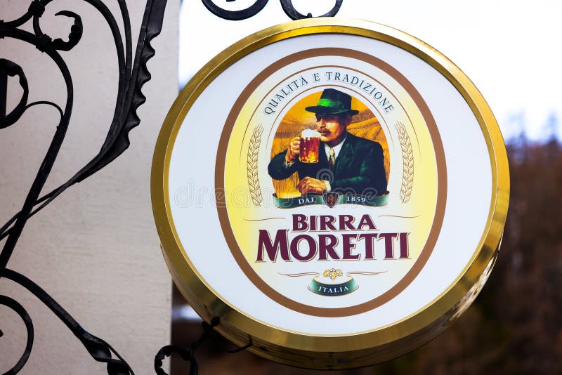 A sign of beer moretti editorial image. Image of moretti - 277572635