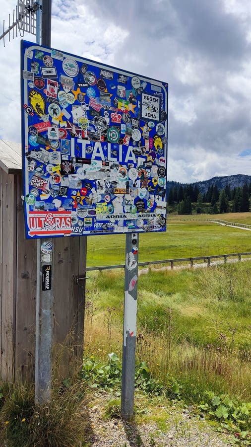 The Sign of the Border of Italy and Austria on the Alpine Mountain Pass ...