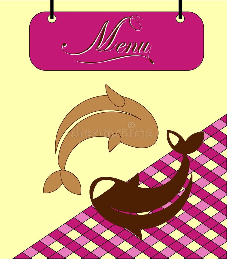 Sign Burgundy Menu Cell with Fish. Vector Stock Illustration ...
