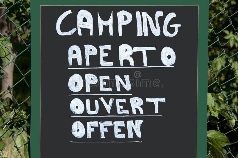 Sign of camping stock photo. Image of offen, language - 14926948