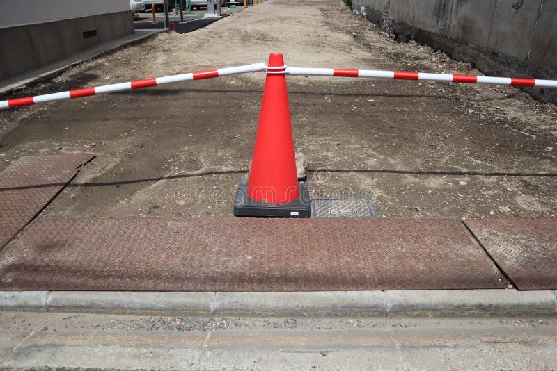 The Sign Caution Area Under Construction on Traffic Cone, Japan Stock ...