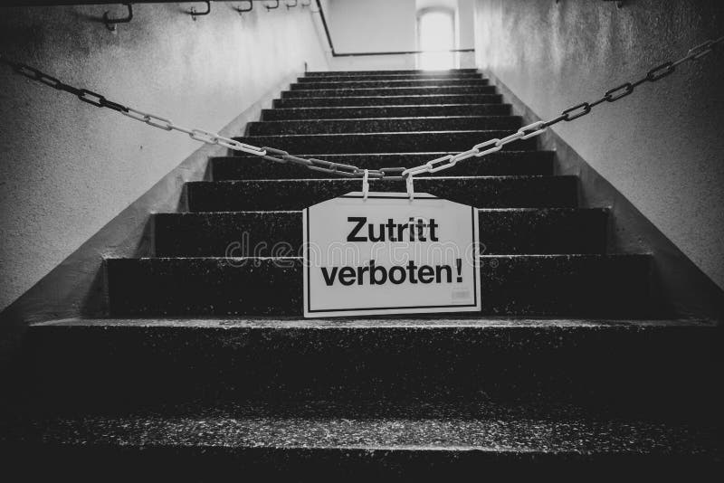 Sign on a Chain in Front of a Staircase Says No Entry Stock Image ...