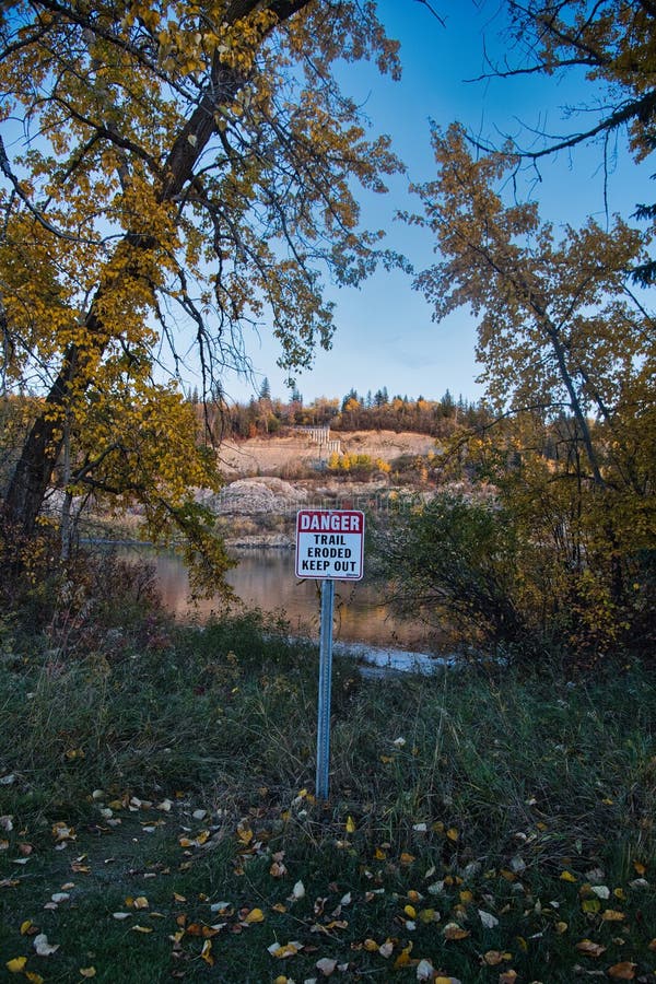 Sign Close To the River Danger Trail Eroded Keep Out Stock Image ...