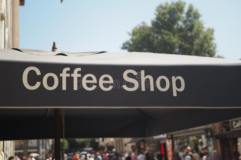 A Sign at a Coffee Shop on a Black Color Banner Stock Image - Image of ...
