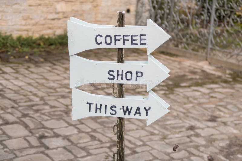 Sign for a coffee shop stock photo. Image of shop, direction - 148173990