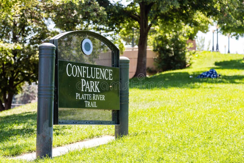 Sign for Confluence Park stock image. Image of platte - 51318343
