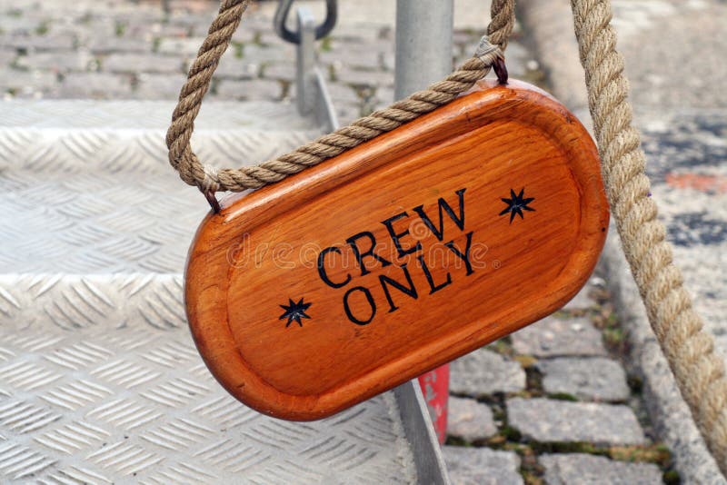 Crew only sign stock photo. Image of spanish, window - 32884548