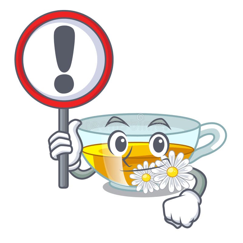 With Sign Cup Chamomile Tea Cartoon Above Table Stock Vector ...