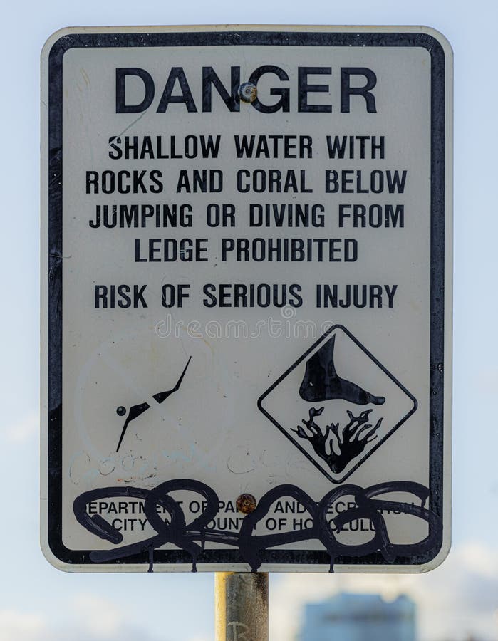 Sign - Danger Shallow Water Risk of Serious Injury Stock Photo - Image ...