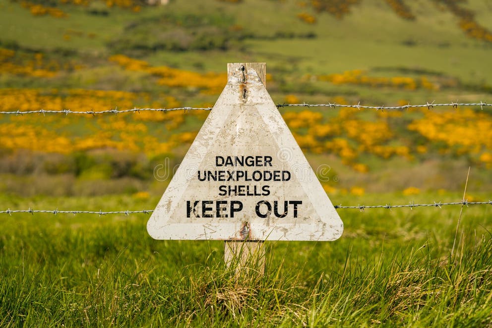 Sign: Danger Unexploded Shells Keep Out Stock Image - Image of tyneham ...