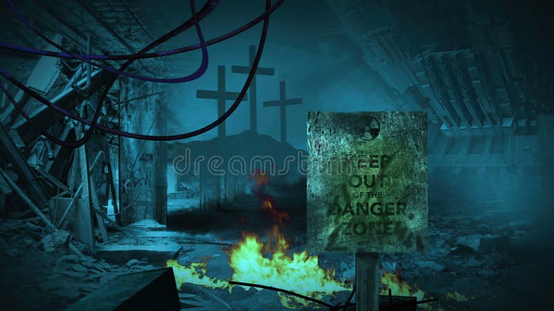 Sign Danger Zone - Post Apocalyptic Scene Stock Illustration ...