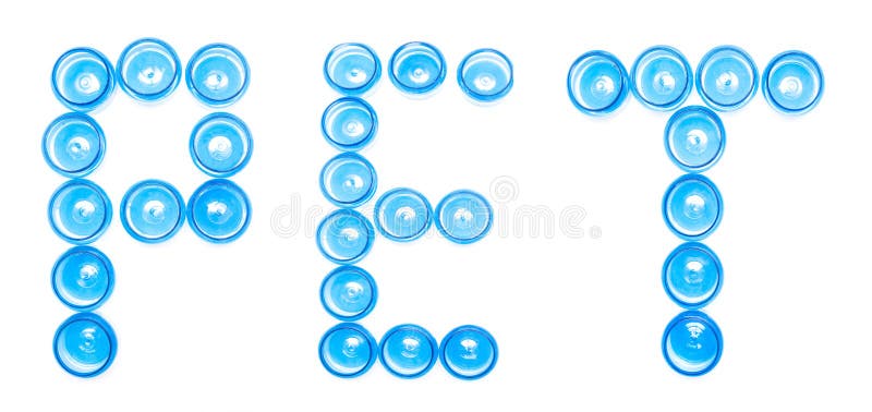 Sign Designation Blue Plastic Jars on a White Background the Word PET ...