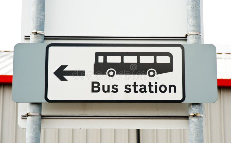 Sign for and Direction To Bus Station. Stock Photo - Image of walking ...