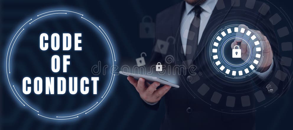 Sign Displaying Code of Conduct. Word for Ethics Rules Moral Codes ...