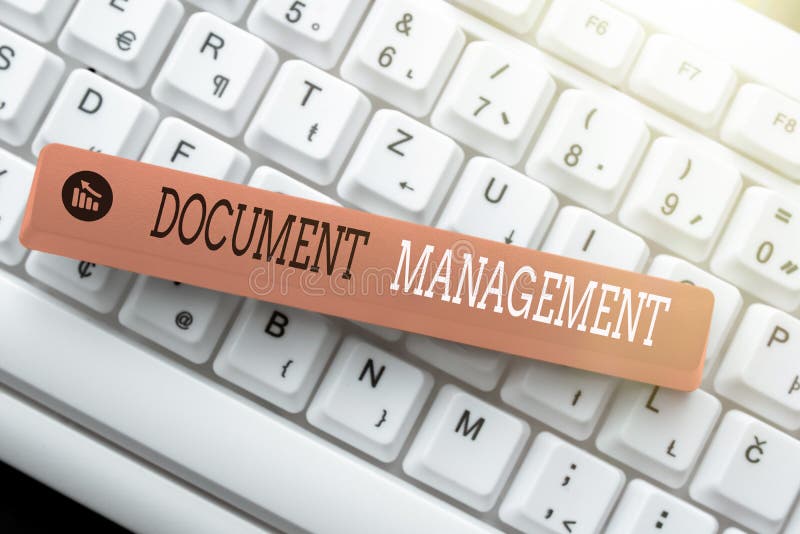 Hand Writing Sign Document Management. Business Showcase Computerized ...