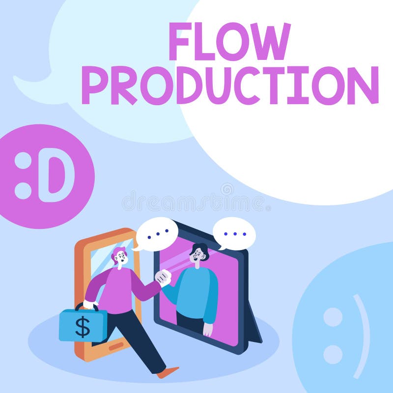 Sign Displaying Flow Production. Business Showcase Items are Produced ...