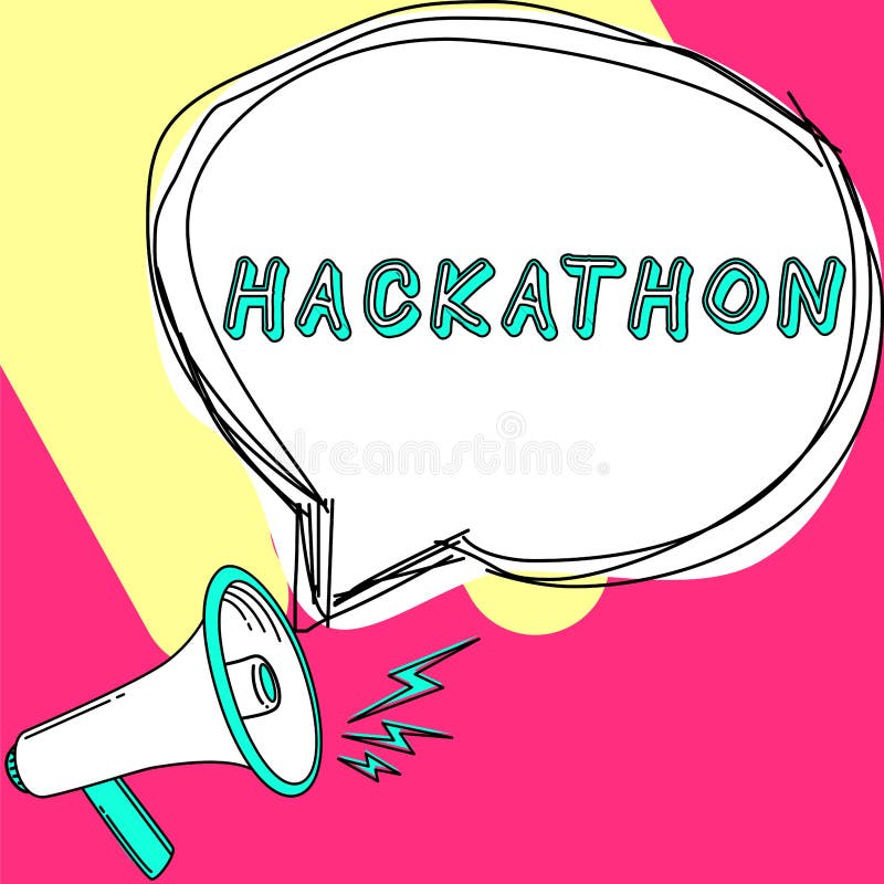 Sign Displaying Hackathon. Word Written on Event Where Large Number of ...