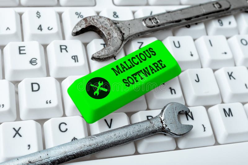 Sign Displaying Malicious Software. Word Written on the Software that ...