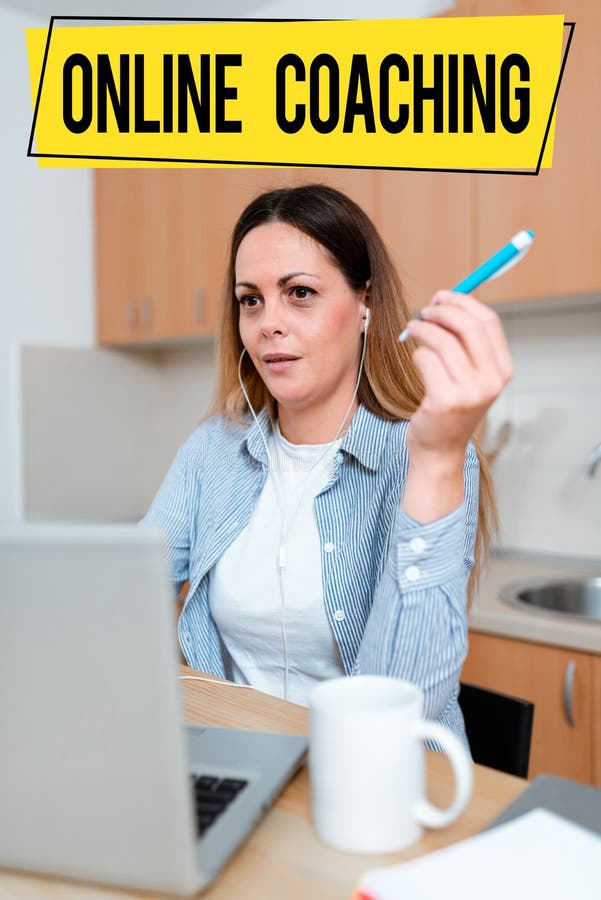 Sign Displaying Online Coaching. Business Idea Learning from Online and ...