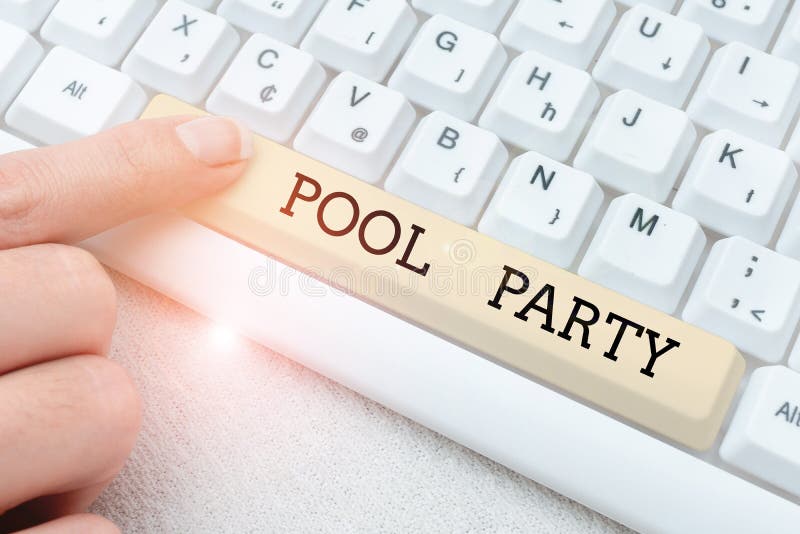 Sign Displaying Pool Party. Word Written on Celebration that Includes ... Sign Displaying Pool Party. Word Written on Celebration that Includes ...