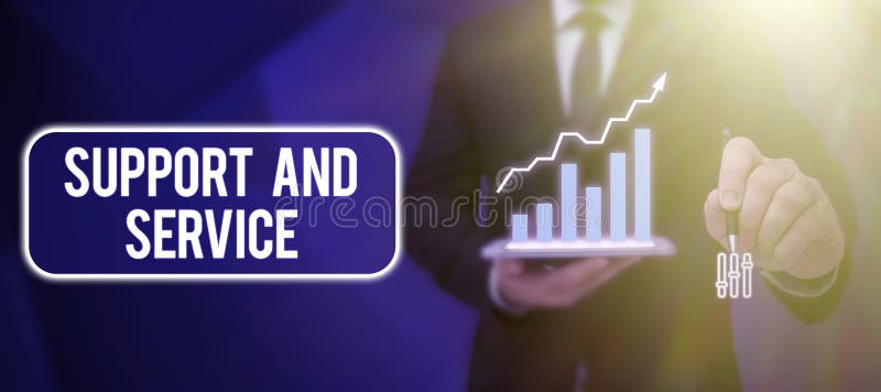 Sign Displaying Support and Service. Business Concept Technical ...