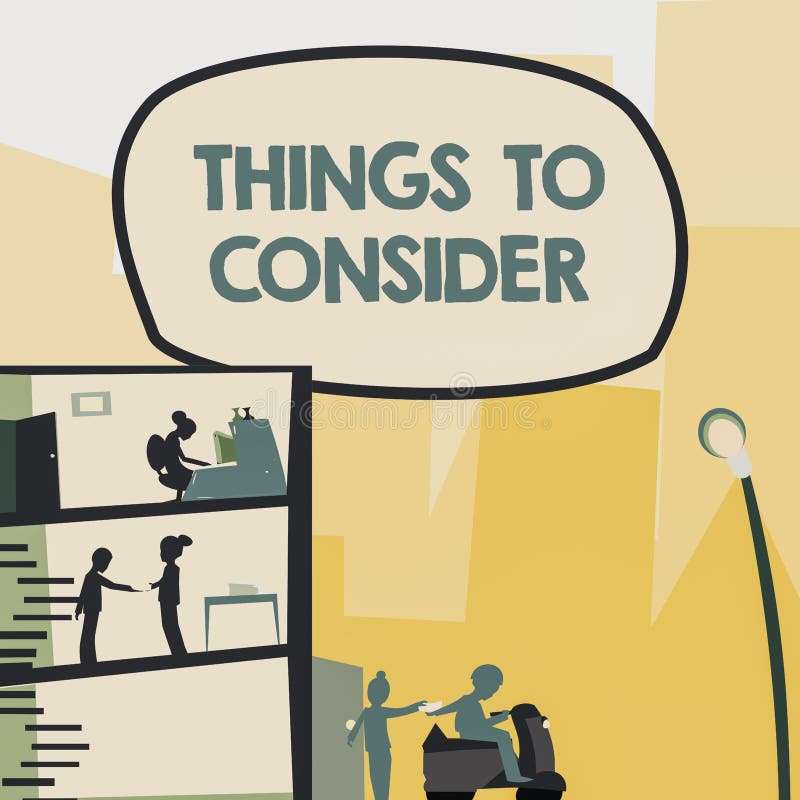 Sign Displaying Things To Consider. Business Overview Think about ...