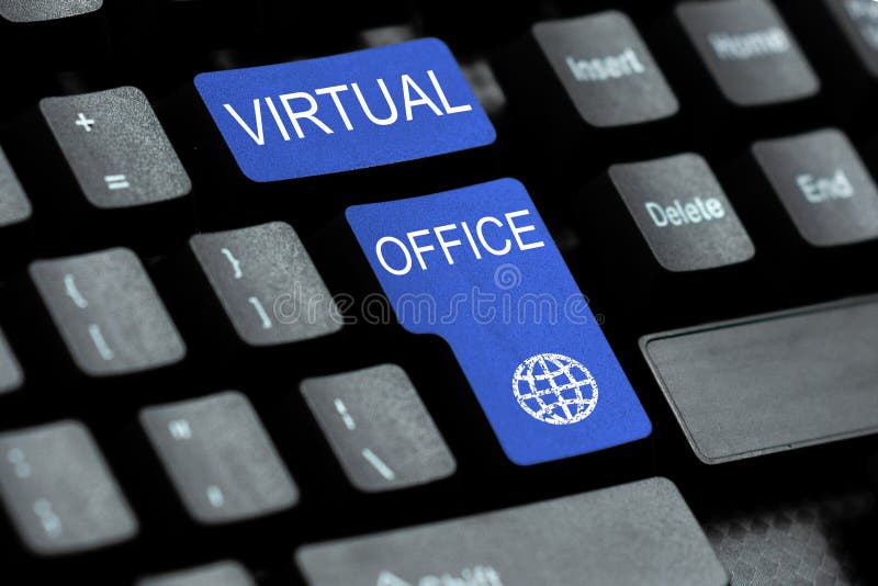 Sign Displaying Virtual Office. Internet Concept Mobile Work ...
