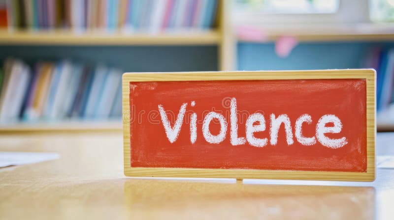 Sign Displaying the Word Violence in a Classroom Setting with ...
