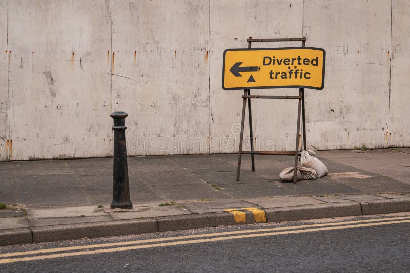 Sign: Diverted traffic stock image. Image of sidewalk - 164195181