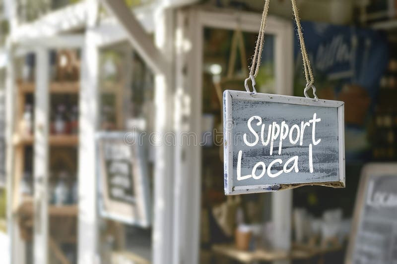 Sign on a Door of a Shop with Text Support Local Stock Image - Image of ...