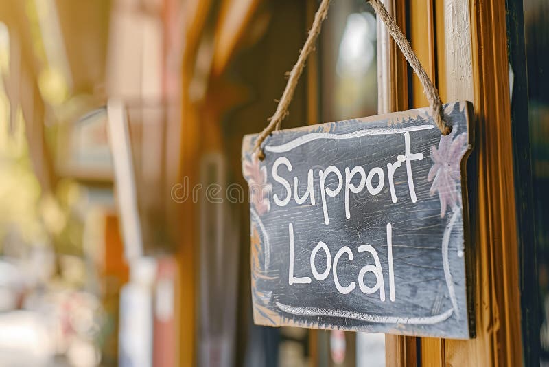 Sign on a Door of a Shop with Text Support Local Stock Image - Image of ...
