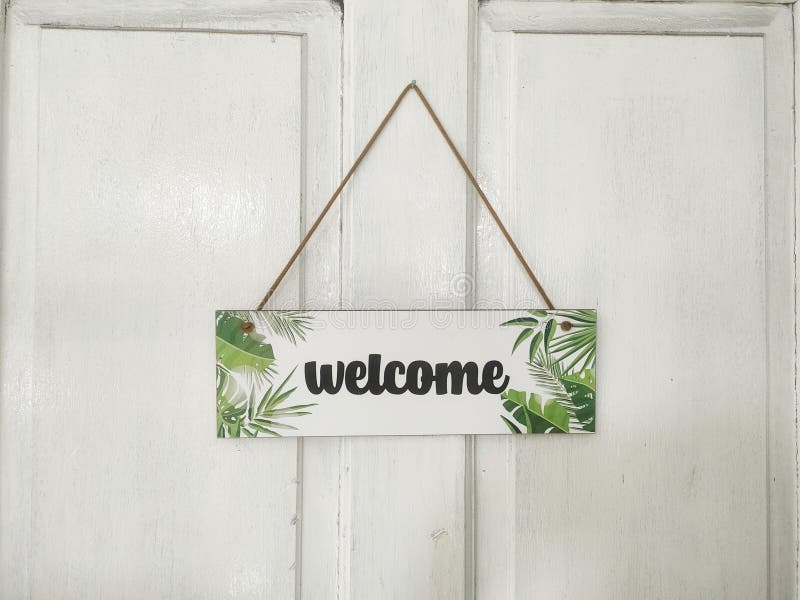 Sign Door Welcome White Wood Stock Image - Image of door, welcome ...