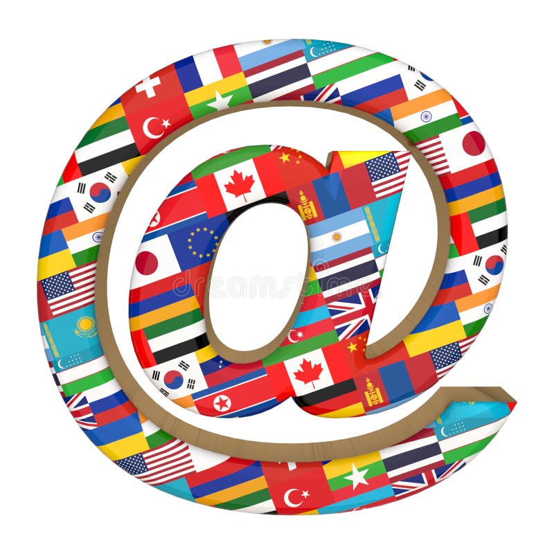 Sign Email with National Flags of the World, Isolated on White. 3D ...