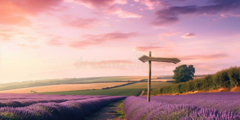 A Sign in a Field of Lavender Stock Illustration - Illustration of ...