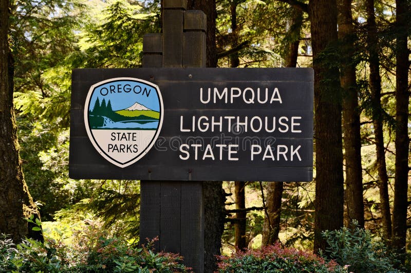Sign in the Forest for Umpqua Lighthouse State Park Stock Photo - Image ...